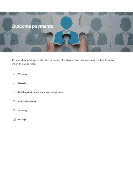 Workforce Australia - Outcome Payments training module - Department of Employment and Workplace ...
